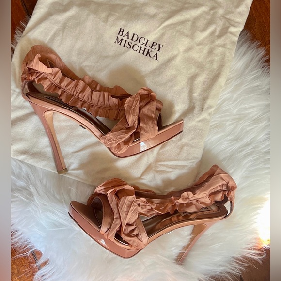 Badgley Mischka | Shoes | Badgley Mischka Satin Ruffled Pink Platform ...